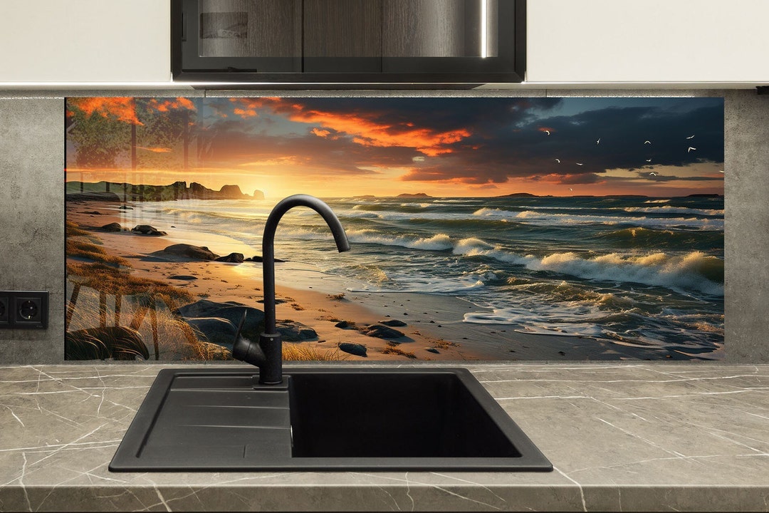 Tempered Glass Backsplash Tile-sunset View Backsplash Tiles-stove Backsplash for Kitchen ...