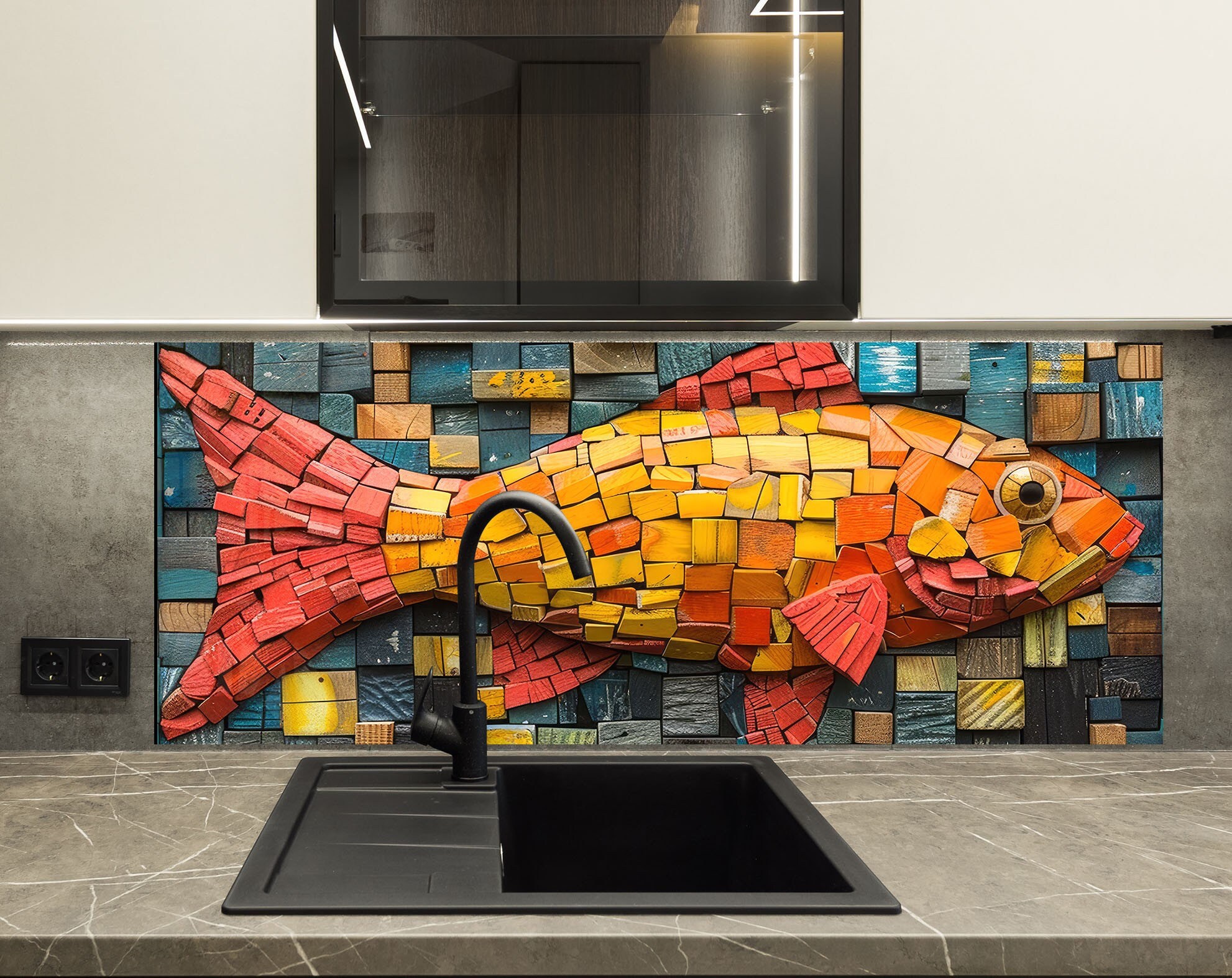 Tempered Glass Backsplash-mosaic Fish Backsplash Tiles-fishes ...