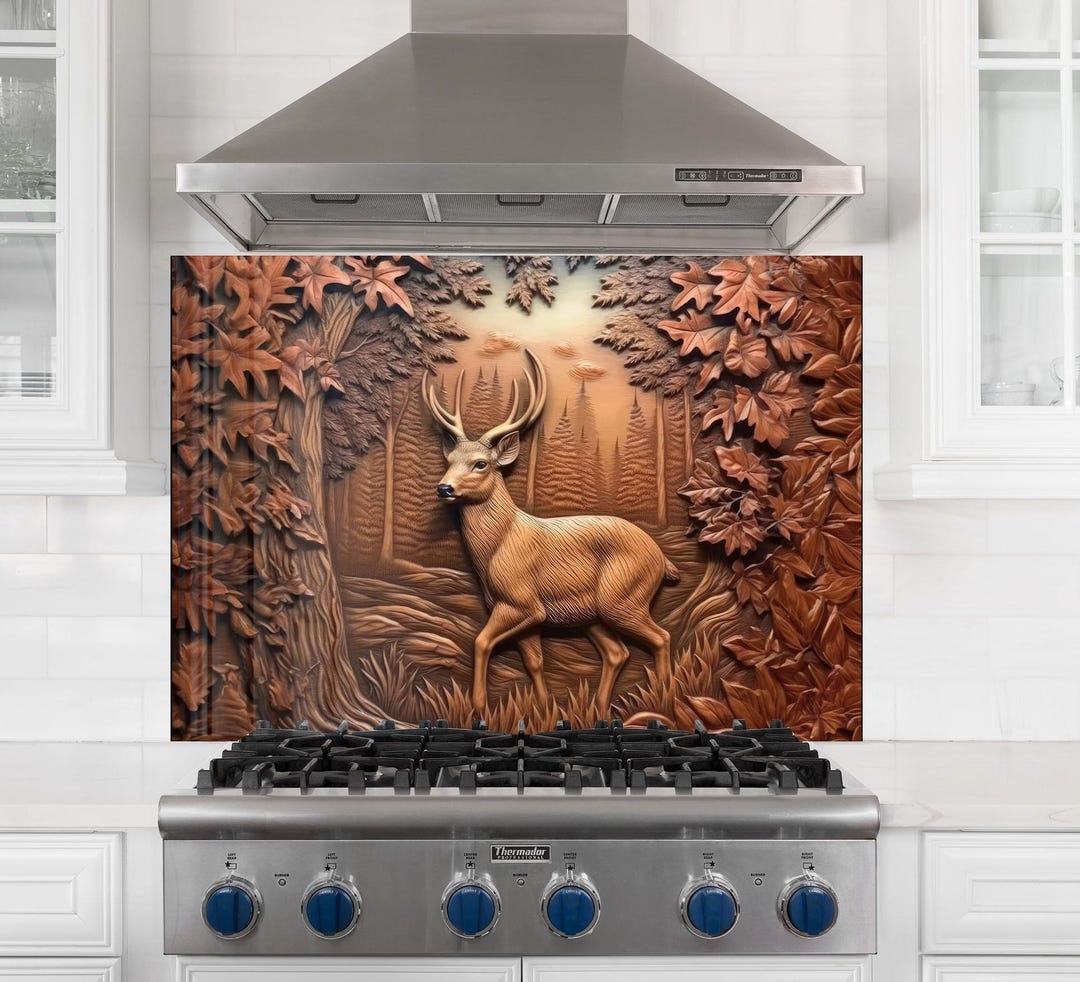Deer Glass Backsplash Panel, Tempered Glass Kitchen Splashback for ...