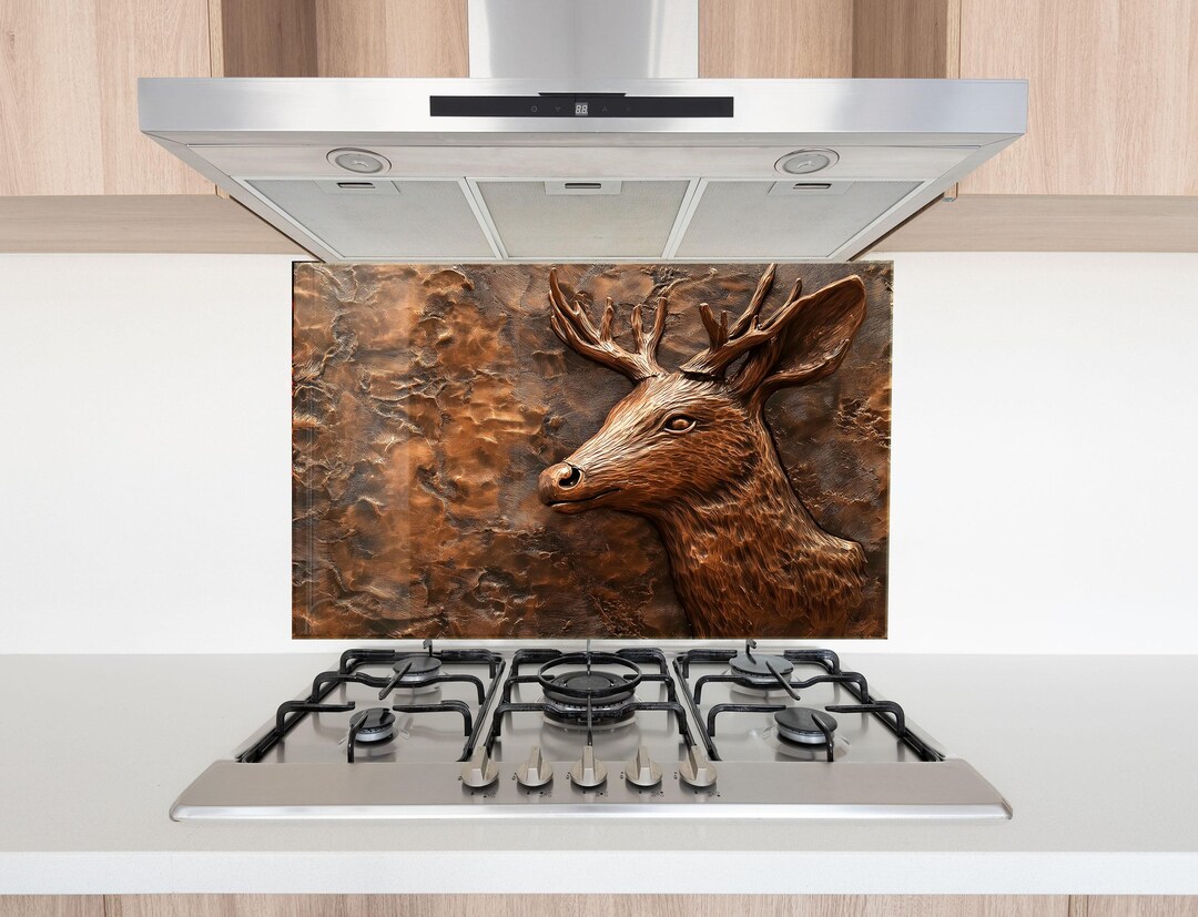 Deer Head Tempered Glass Kitchen Splashback – Rustic Nature Kitchen ...