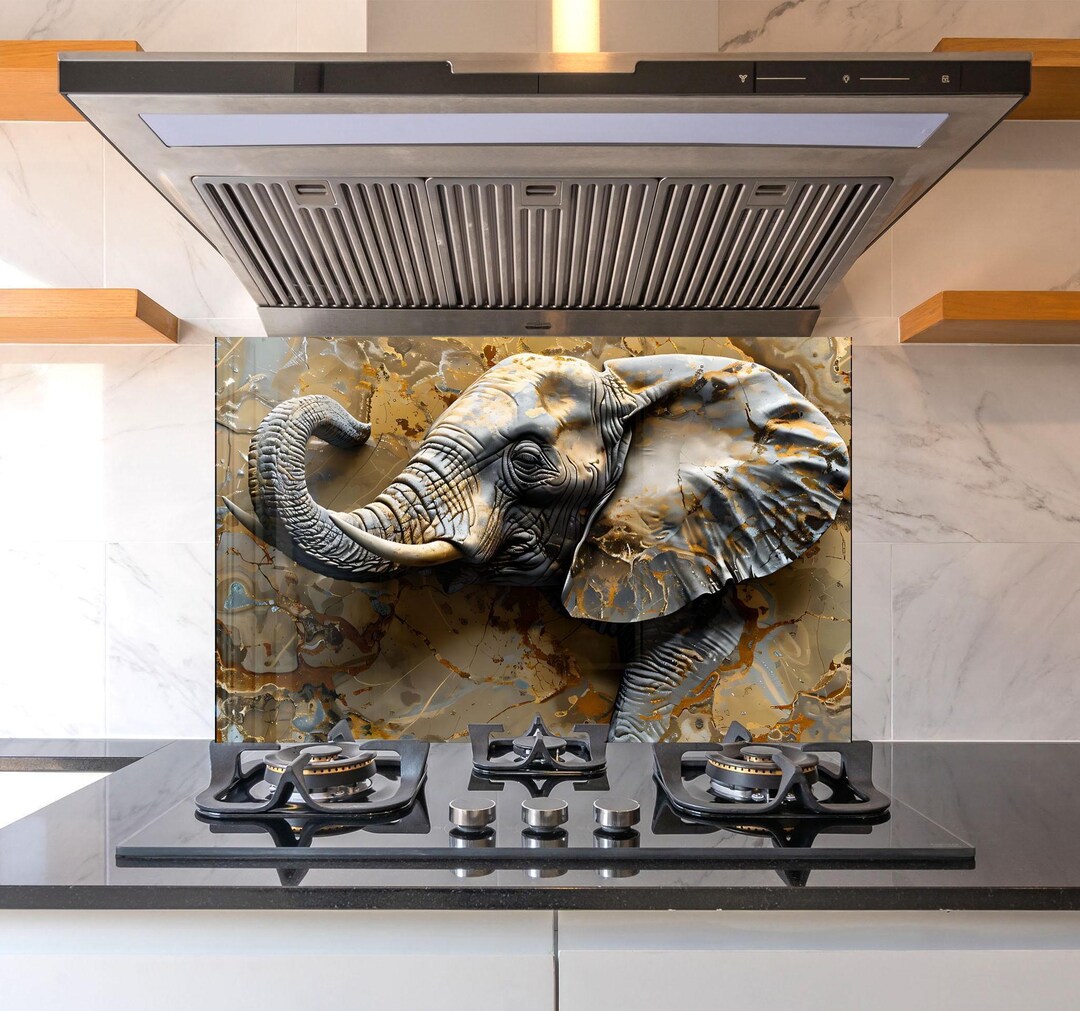 Elephant Tempered Glass Kitchen Backsplash: Heat Resistant Stove Cover ...