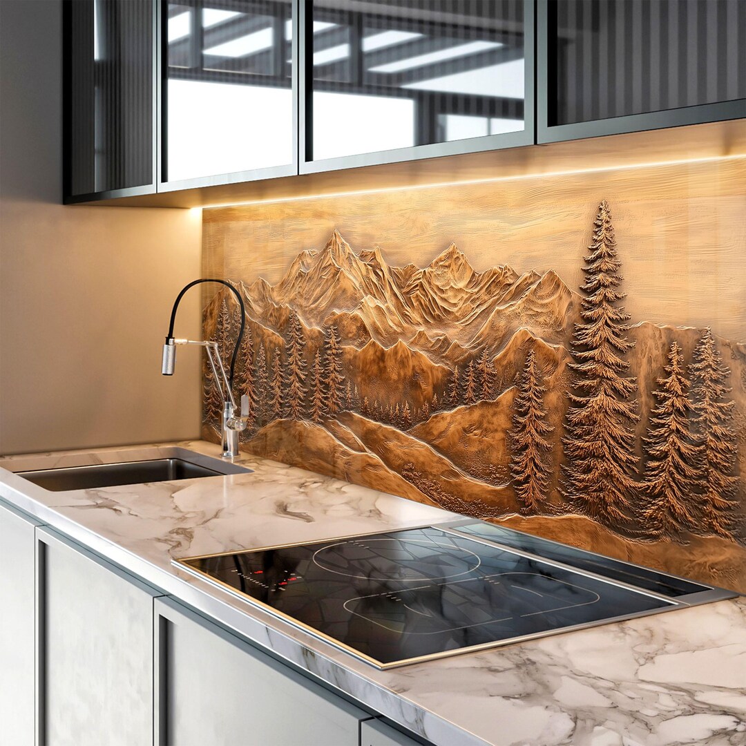 Tempered Glass Kitchen Backsplash: Forest Pine Tree Glass Splashback ...