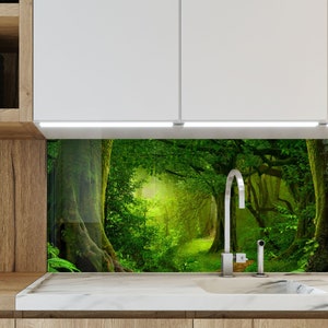Tempered Glass Backsplash-forest Backsplash S-stove Backsplash for Kitchen Splashback for Stove ...