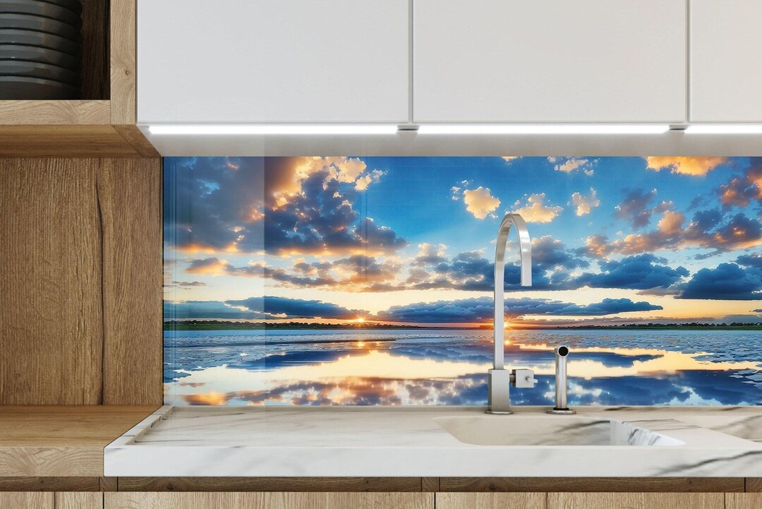 Sky View Tempered Glass Kitchen Backsplash: Clouds Stovetop Splashback ...