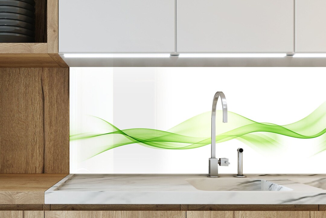 Wave Design Tempered Glass Backsplash Tiles - Stylish Kitchen Stove ...