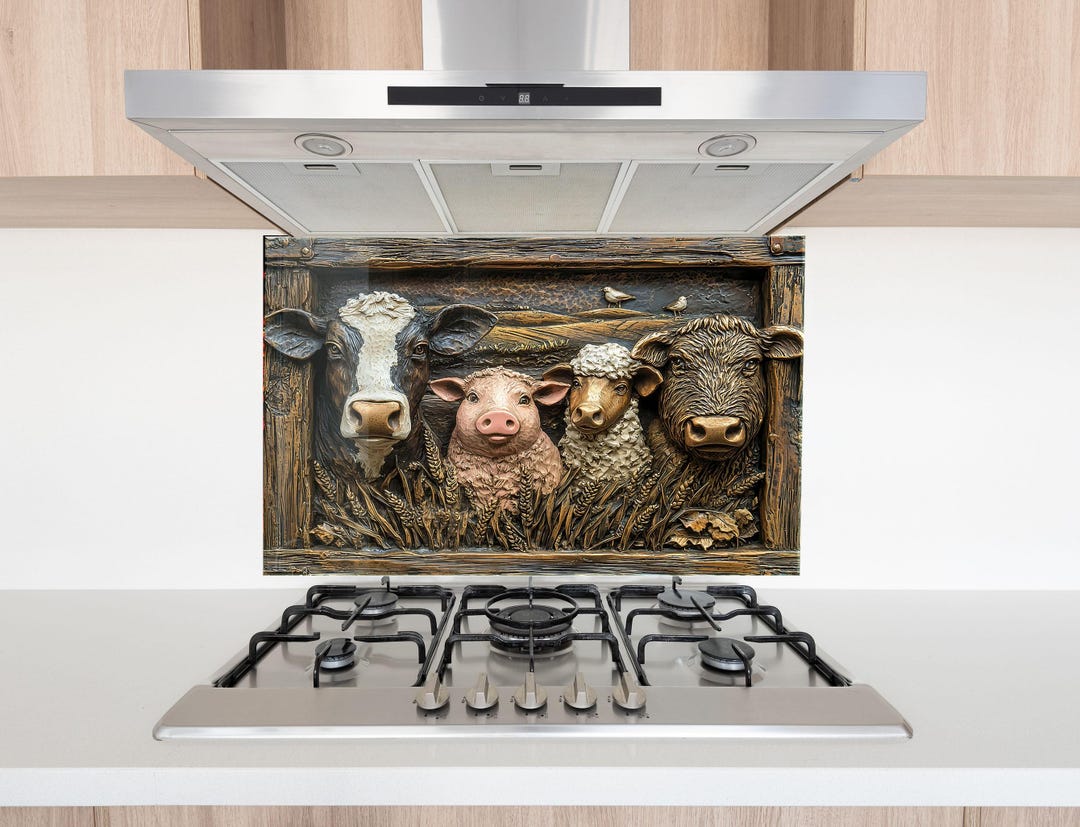 Farm Animals Kitchen Backsplash: Rustic Tempered Glass Wall Art - Etsy