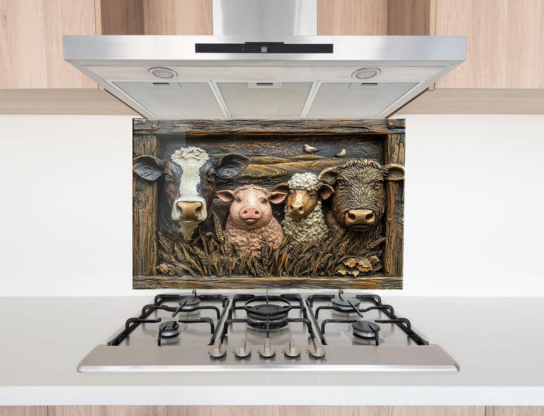 Farm Animals Kitchen Backsplash: Rustic Tempered Glass Wall Art - Etsy