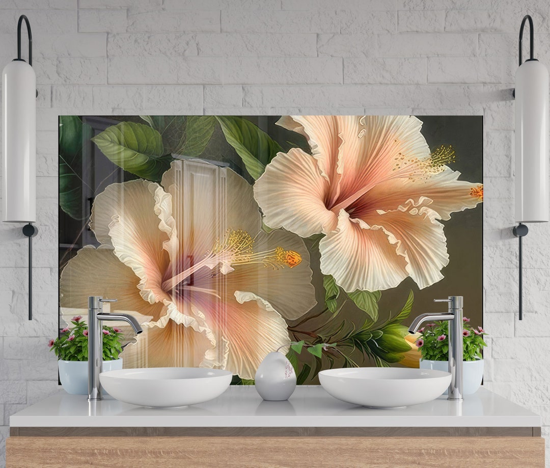 Kitchen Glass Floral Splashback-tempered Glass Flower Backsplash Tile ...