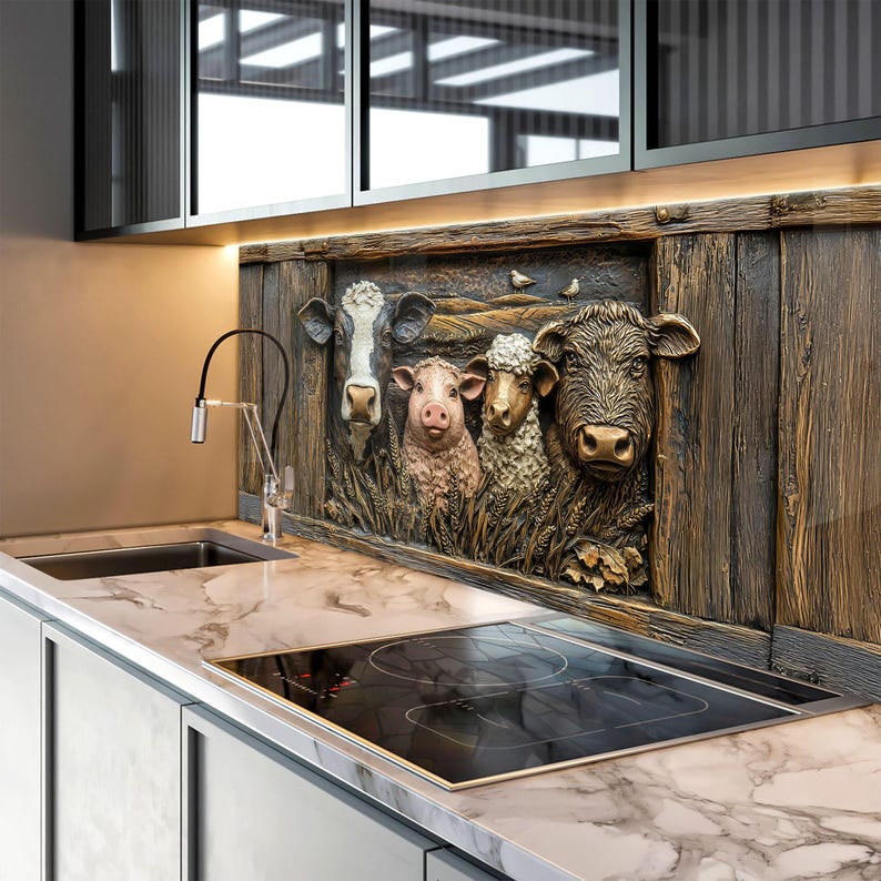 Farm Animals Kitchen Backsplash: Rustic Tempered Glass Wall Art - Etsy
