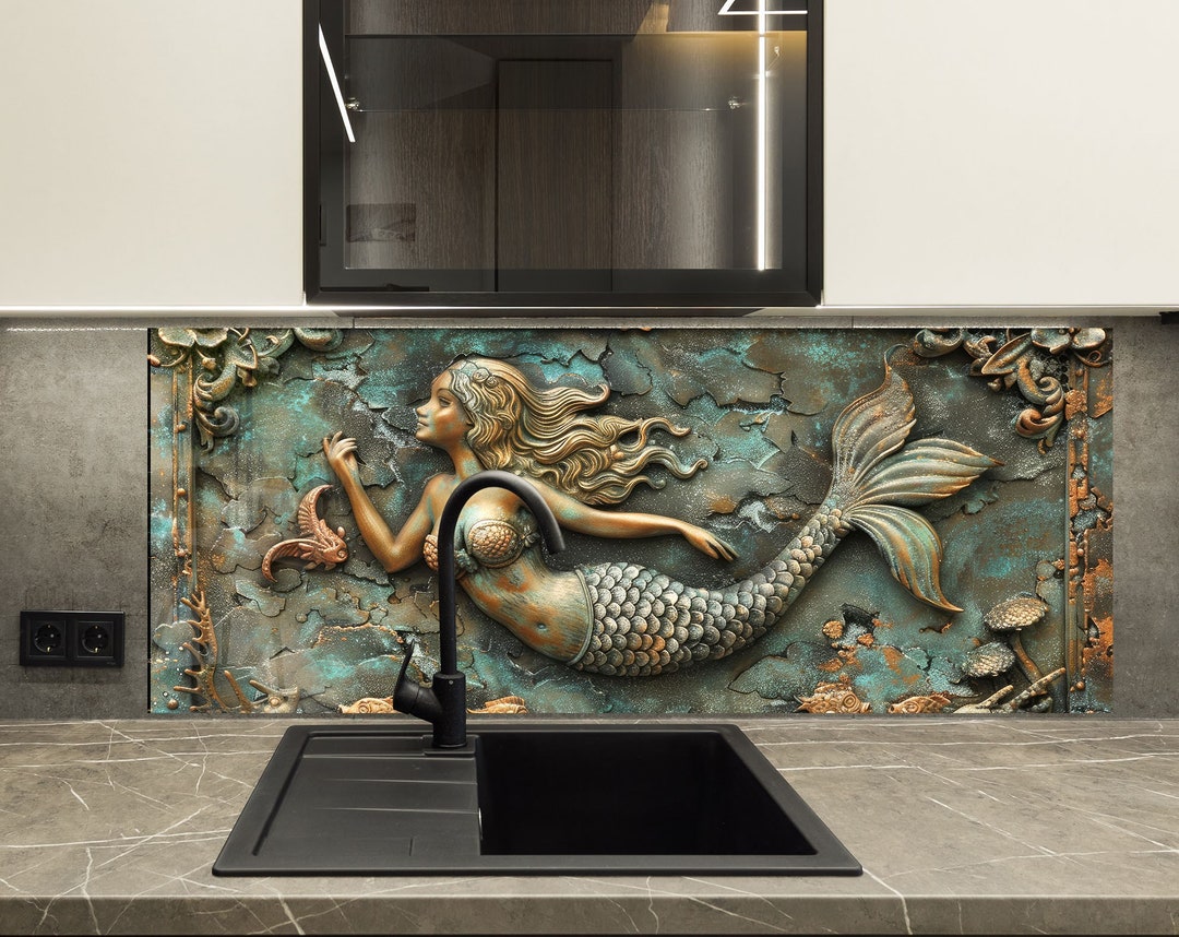 Tempered Glass Backsplash-mermaid Backsplash Tiles-metal Backsplash ...