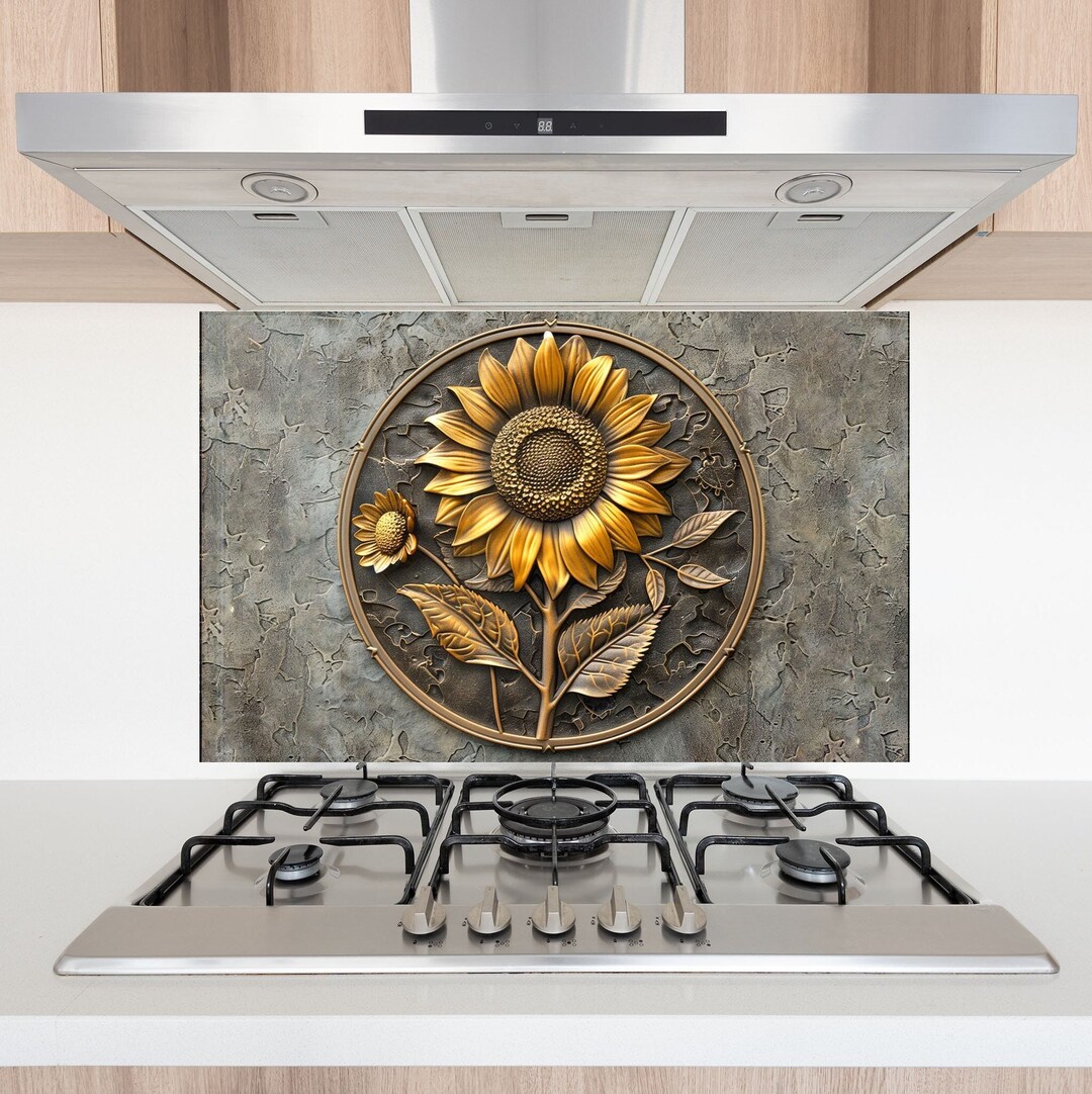 Tempered Glass Backsplash-sun Flower Backsplash S-stove Backsplash for ...