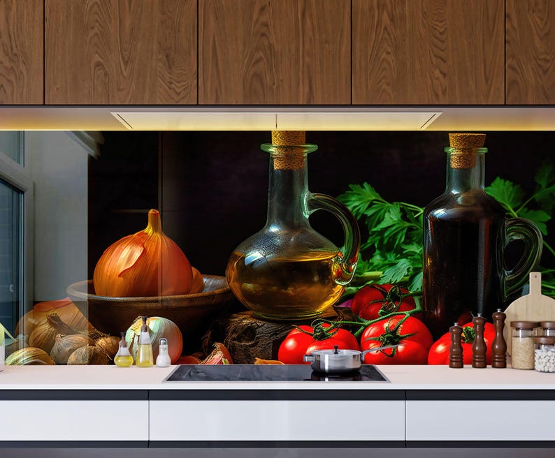 Olive Oil Glass Backsplash Panel, Tempered Glass Kitchen Splashback for ...