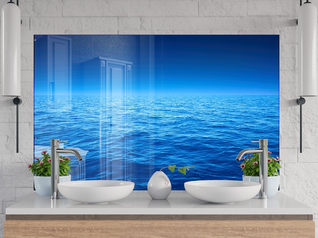 Tempered Glass Backsplash-blue Sea Backsplash Tiles-stove Backsplash ...
