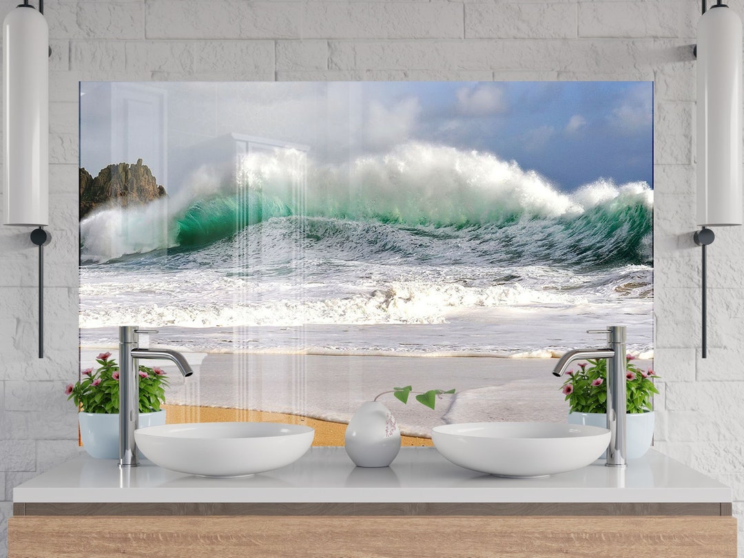 Tempered Glass Backsplash Wave Kitchen Backsplash Tiles-stove ...