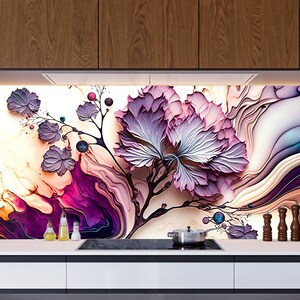 Kitchen Glass Floral Splashback-tempered Glass Flower Backsplash Tile ...