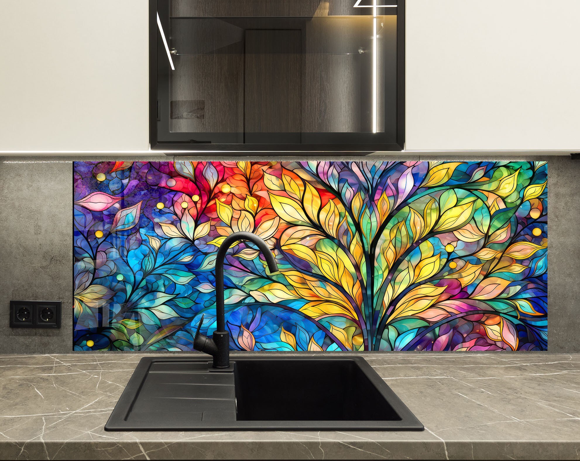 Colorful Stained Backsplash Solid Tempered Glass Wall Protection ...