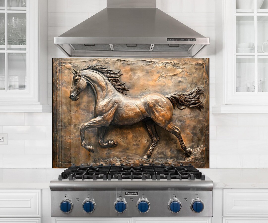 Tempered Glass Backsplash-horses Backsplash S-black Backsplash-horse ...