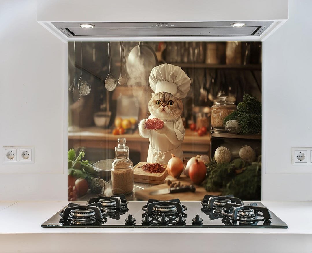 Tempered Glass Backsplash-cat Chef Backsplash Tiles-animal Backsplash ...
