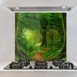 Tempered Glass Backsplash-forest Backsplash S-stove Backsplash for Kitchen Splashback for Stove ...