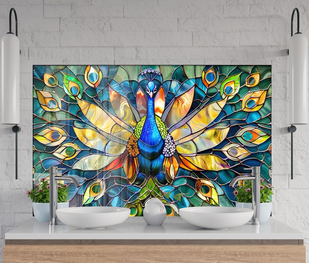 Tempered Glass Backsplash Tile-stained Peacock Backsplash Tiles-animal ...