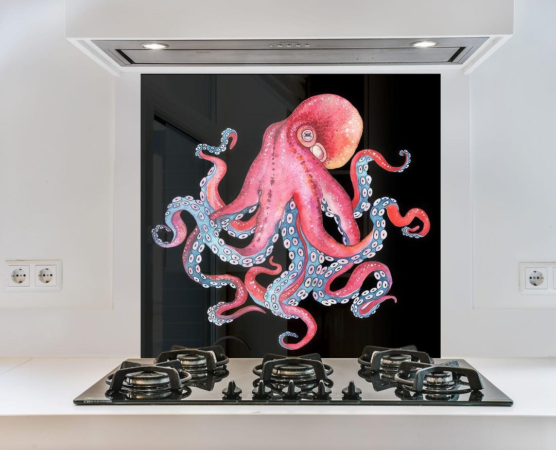 Octopus Tempered Glass Kitchen Backsplash: Stove Splash Guard - Etsy