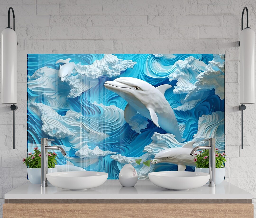 Tempered Glass Backsplash-dolphin Backsplash Tile-stove Backsplash for ...