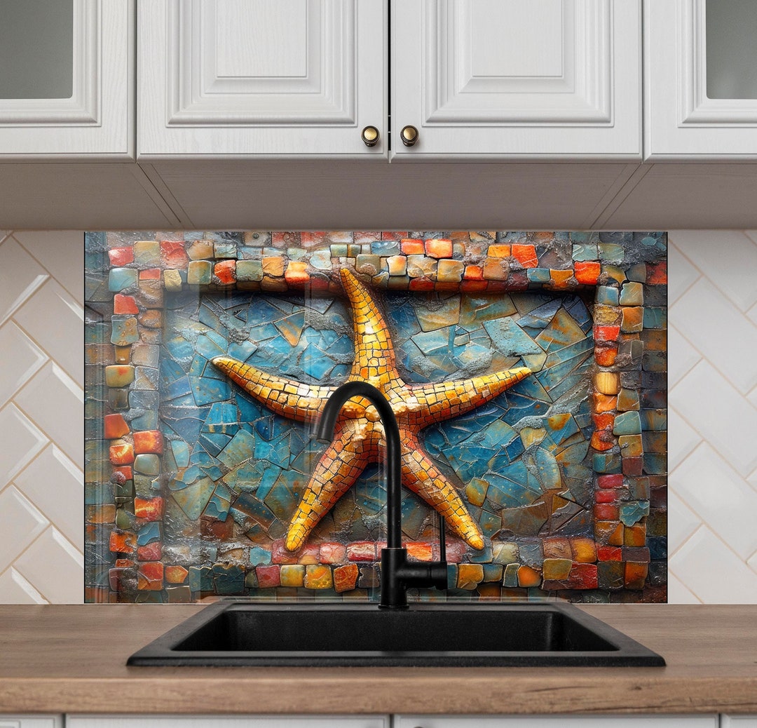 Tempered Glass Backsplash Tile-sea Star Backsplash Tiles-stove ...