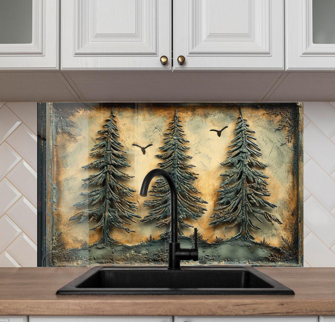Pine Forest Glass Backsplash Panel, Tempered Glass Kitchen Splashback ...
