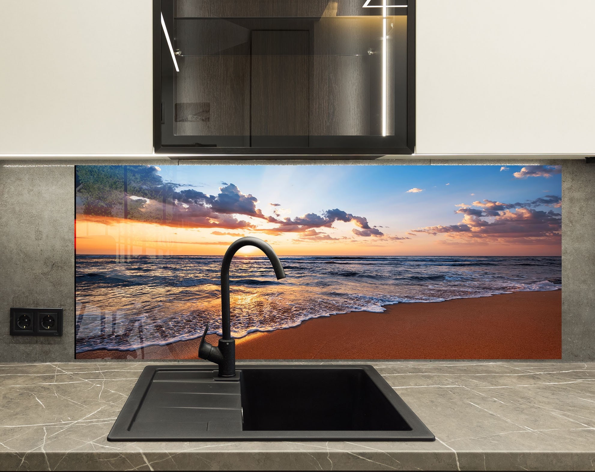 Tempered Glass Sunset Backsplash Design-cooker Wall Backsplash Panel ...