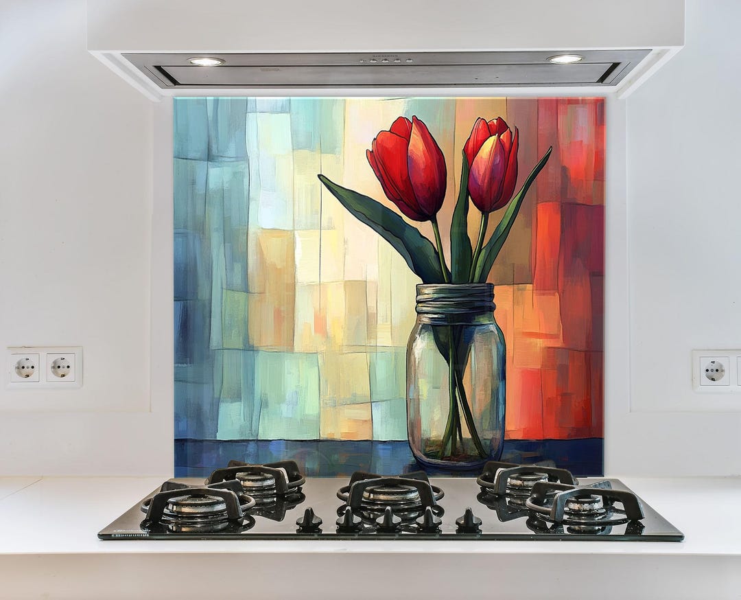 Tempered Glass Backsplash -flower Backsplash -stove Backsplash for Kitchen Splashback for Stove ...
