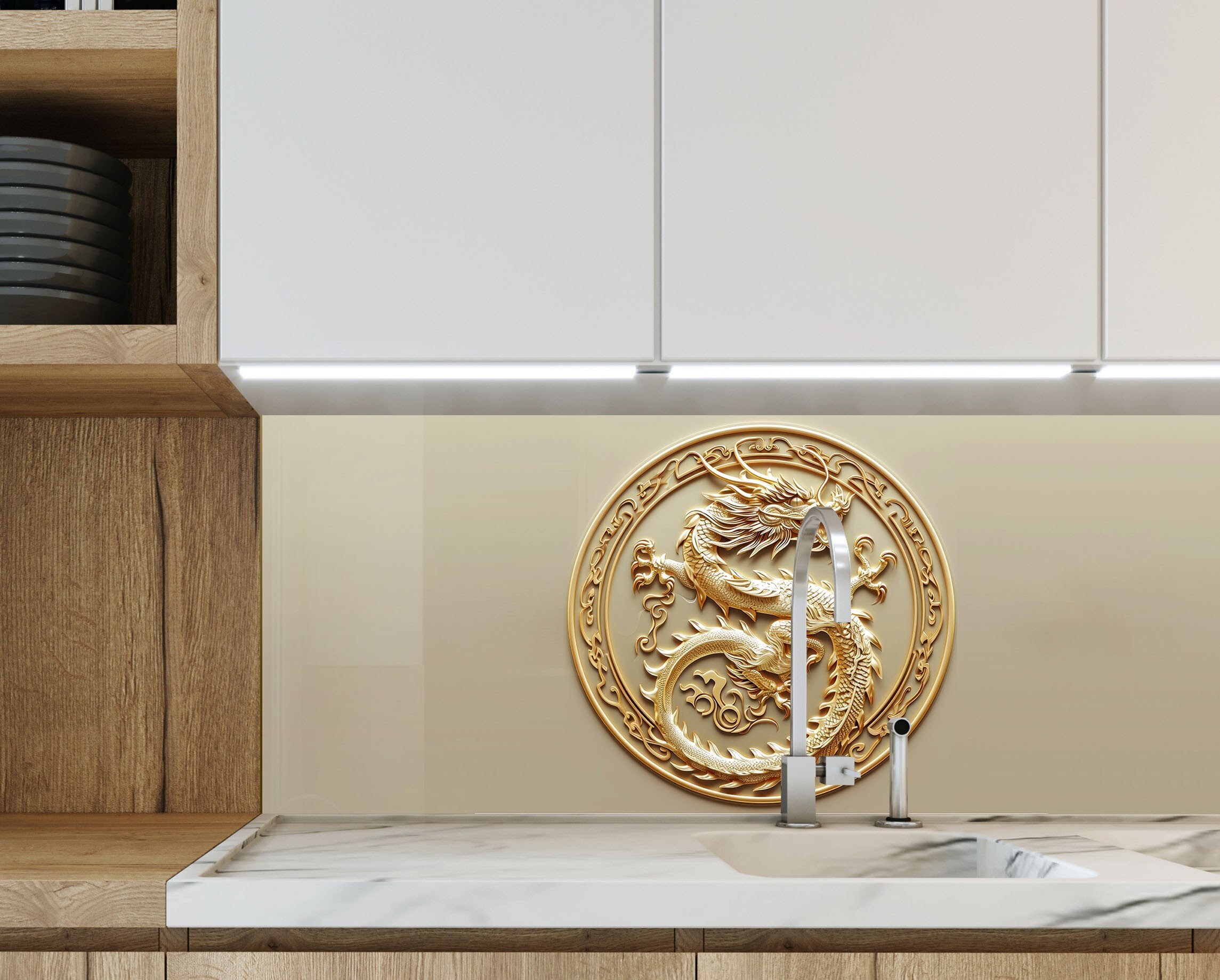 Tempered Glass Backsplash-gold Dragon Backsplash Tiles-stove Backsplash ...