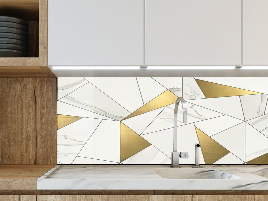 Tempered Glass Backsplash Gold Marble Backsplash Tiles-stove Backsplash ...