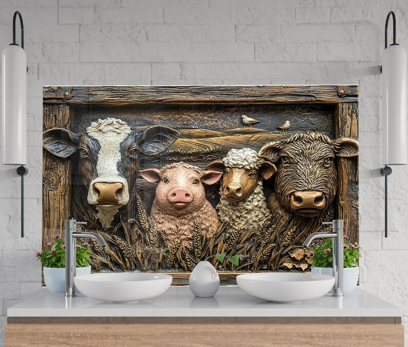 Farm Animals Kitchen Backsplash: Rustic Tempered Glass Wall Art - Etsy