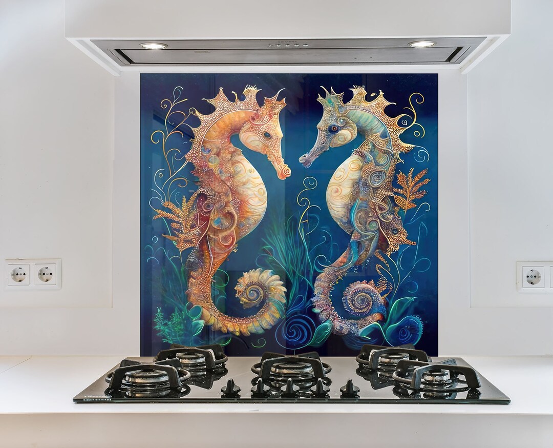 Tempered Glass Backsplash-sea Horse Backsplash -stove Backsplash for ...