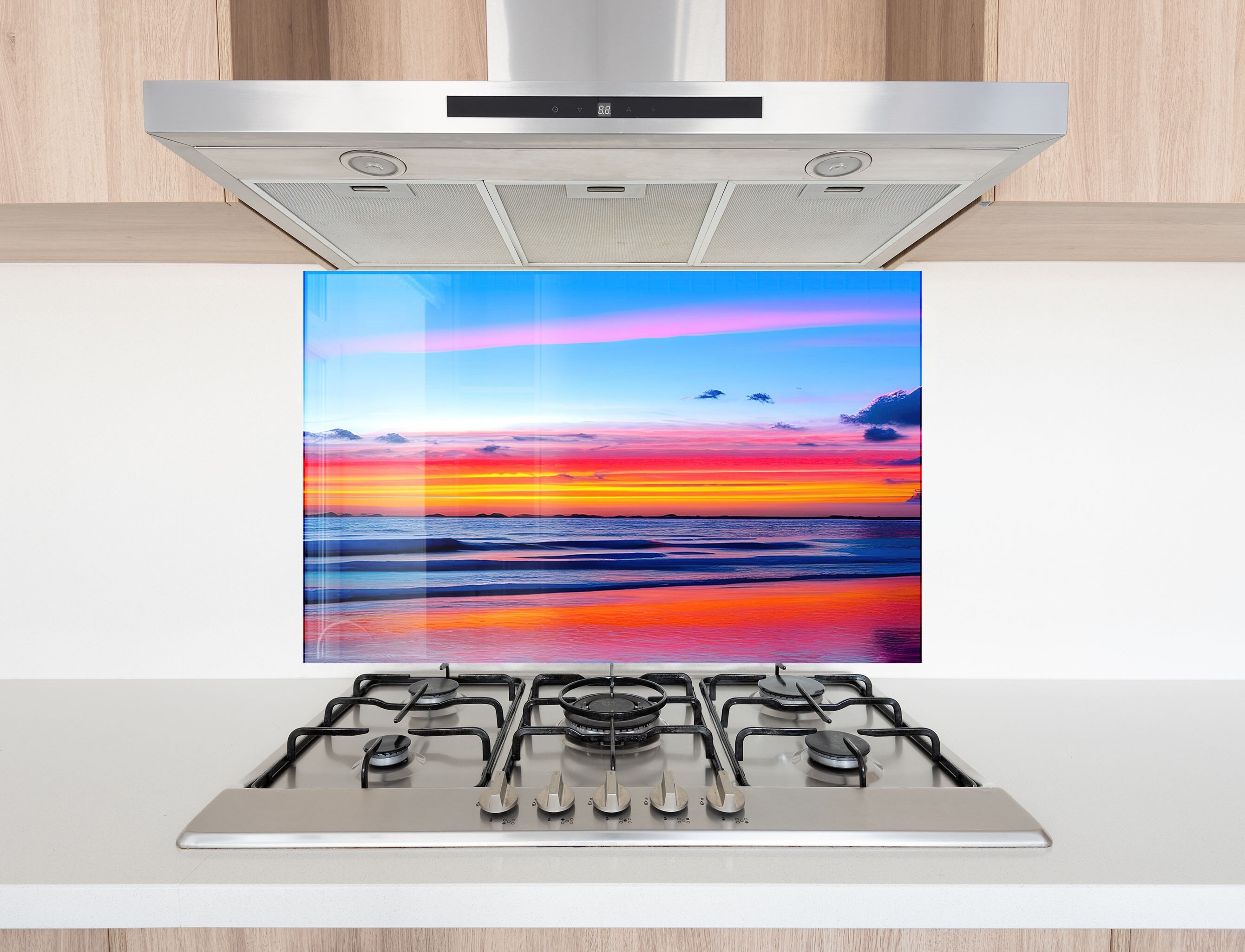 Tempered Glass Sunset Backsplash Design-cooker Wall Backsplash Panel ...