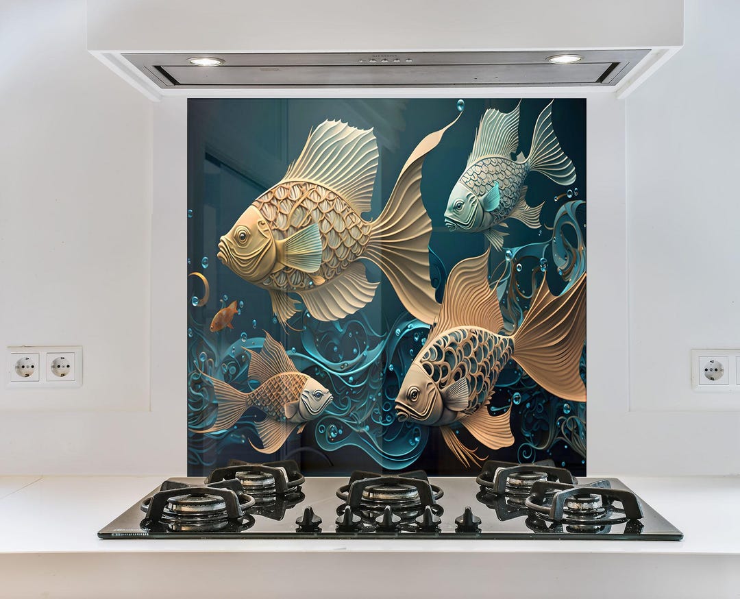 Colorful Tropical Fish Tempered Glass Kitchen Backsplash – Ocean ...