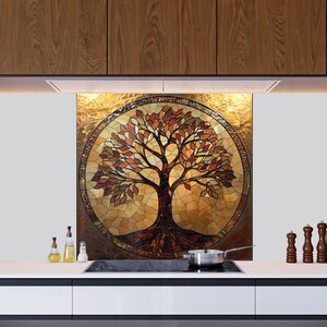Tempered Glass Backsplash-life of Tree Backsplash Tiles-metal ...