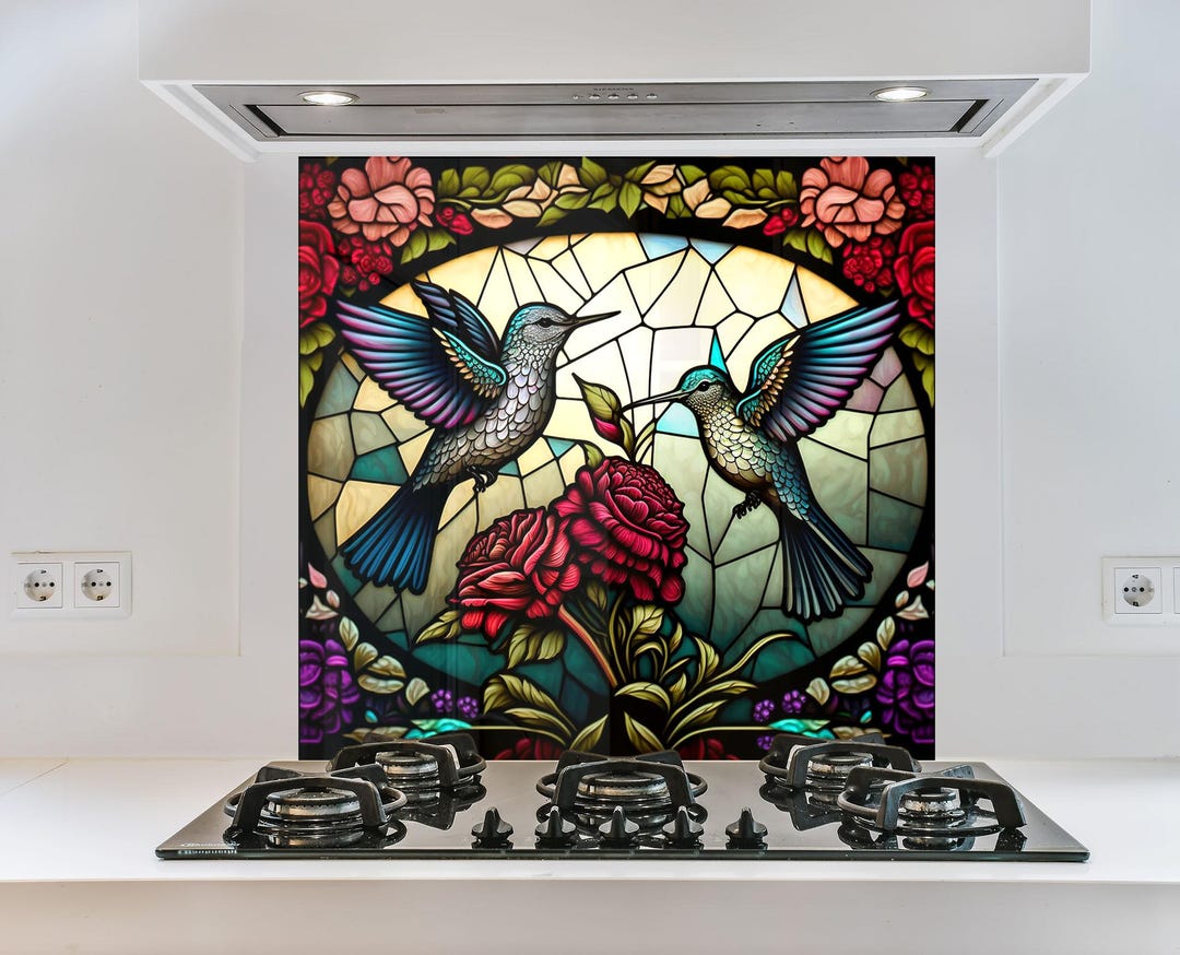 Stained Glass Hummingbird Tempered Glass Stove Backsplash - Etsy