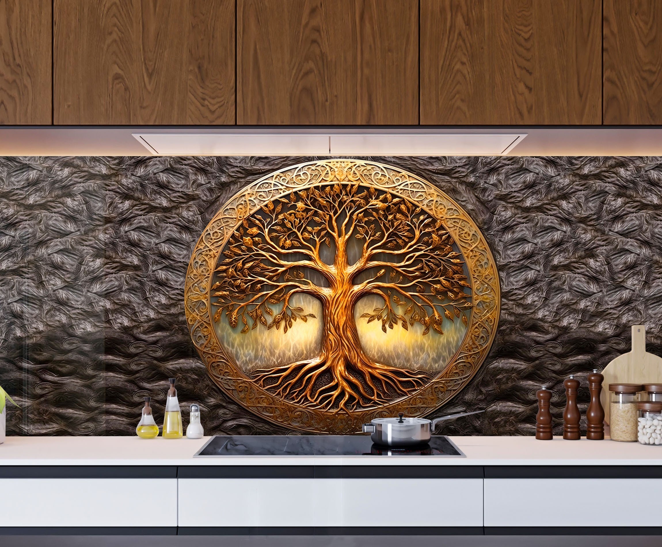 Tempered Glass Backsplash-life of Tree Backsplash Tiles-metal ...