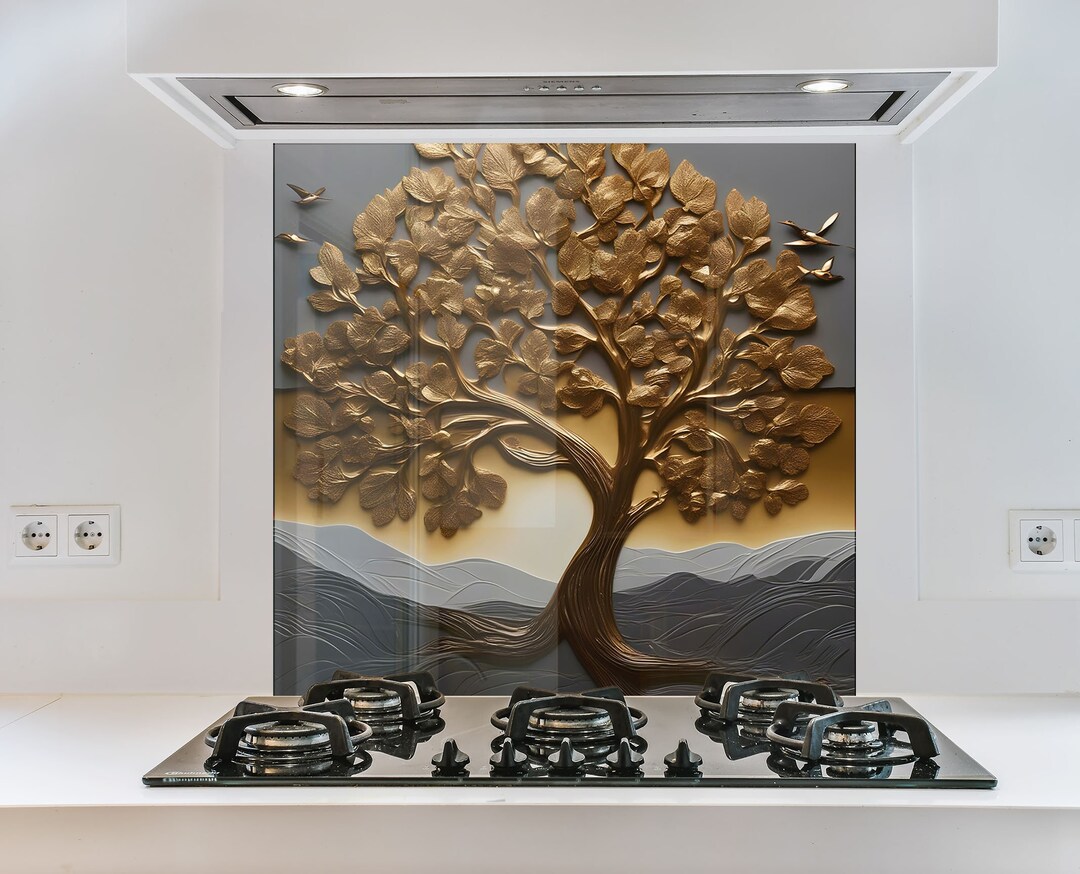 Tempered Glass Backsplash-life of Tree Backsplash Tiles-metal ...