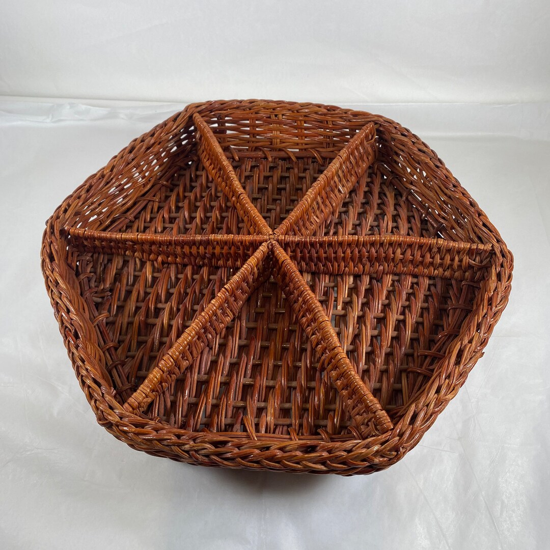 Vintage Hexagon Wicker Divided Tray Serving Retro Snacks - Etsy
