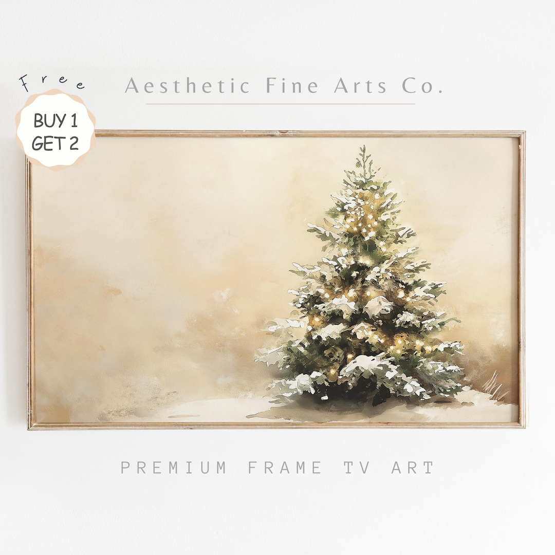 Vintage Christmas Tree Frame Tv Art, Christmas Frame TV Art, Neutral ...