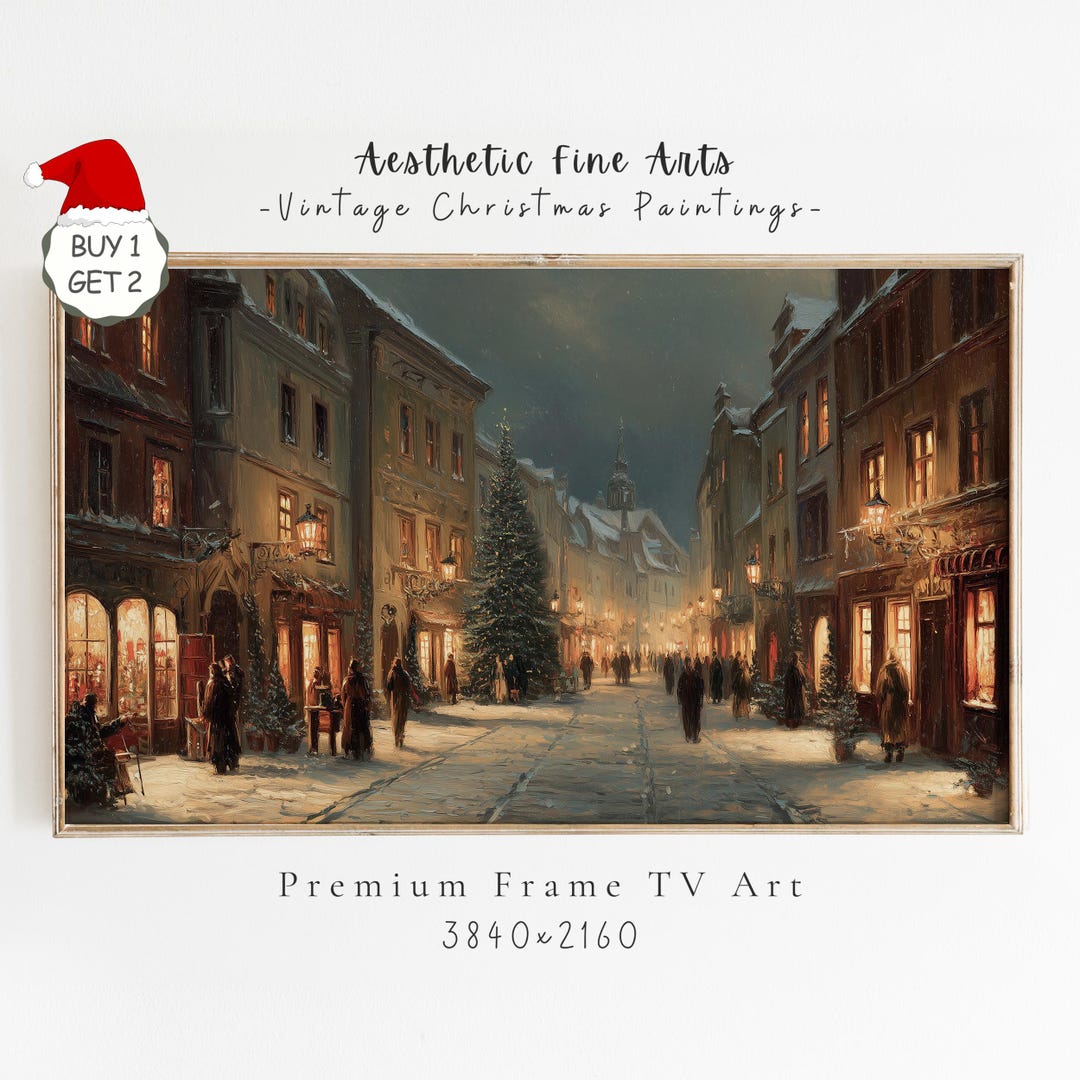 Vintage Christmas Village Frame TV Art | Winter Town Scene Digital ...