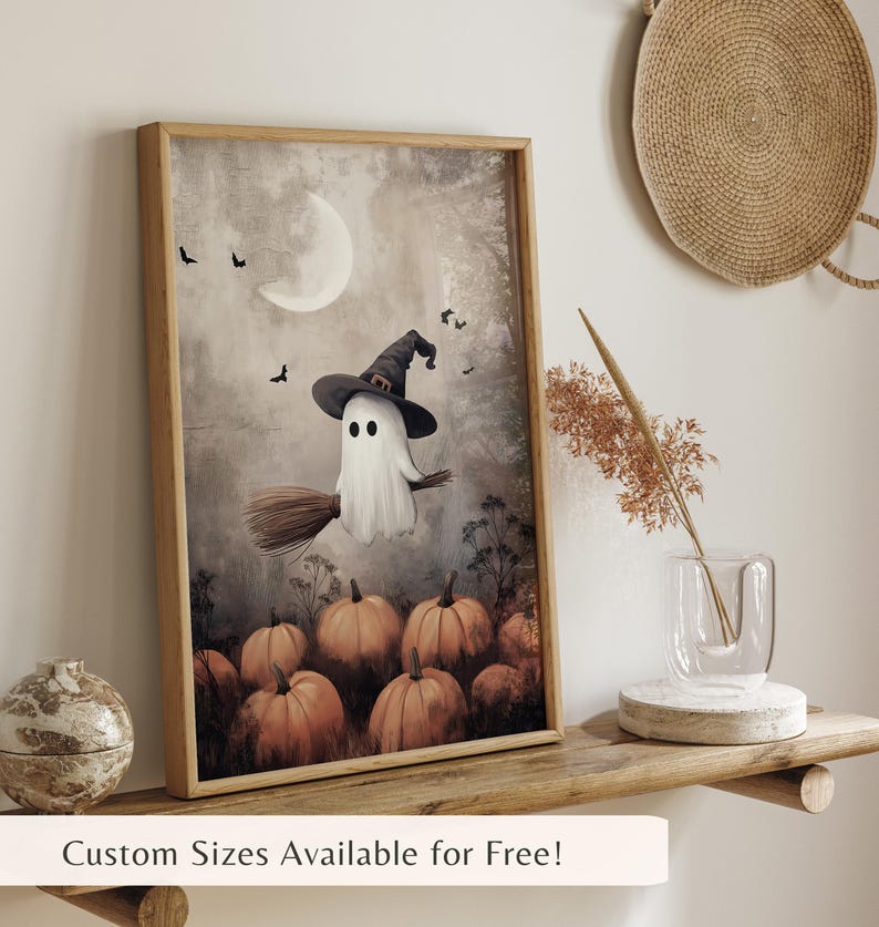 Halloween Printable Wall Art, Witchy Prints, Cute Ghost Painting, Ghost ...