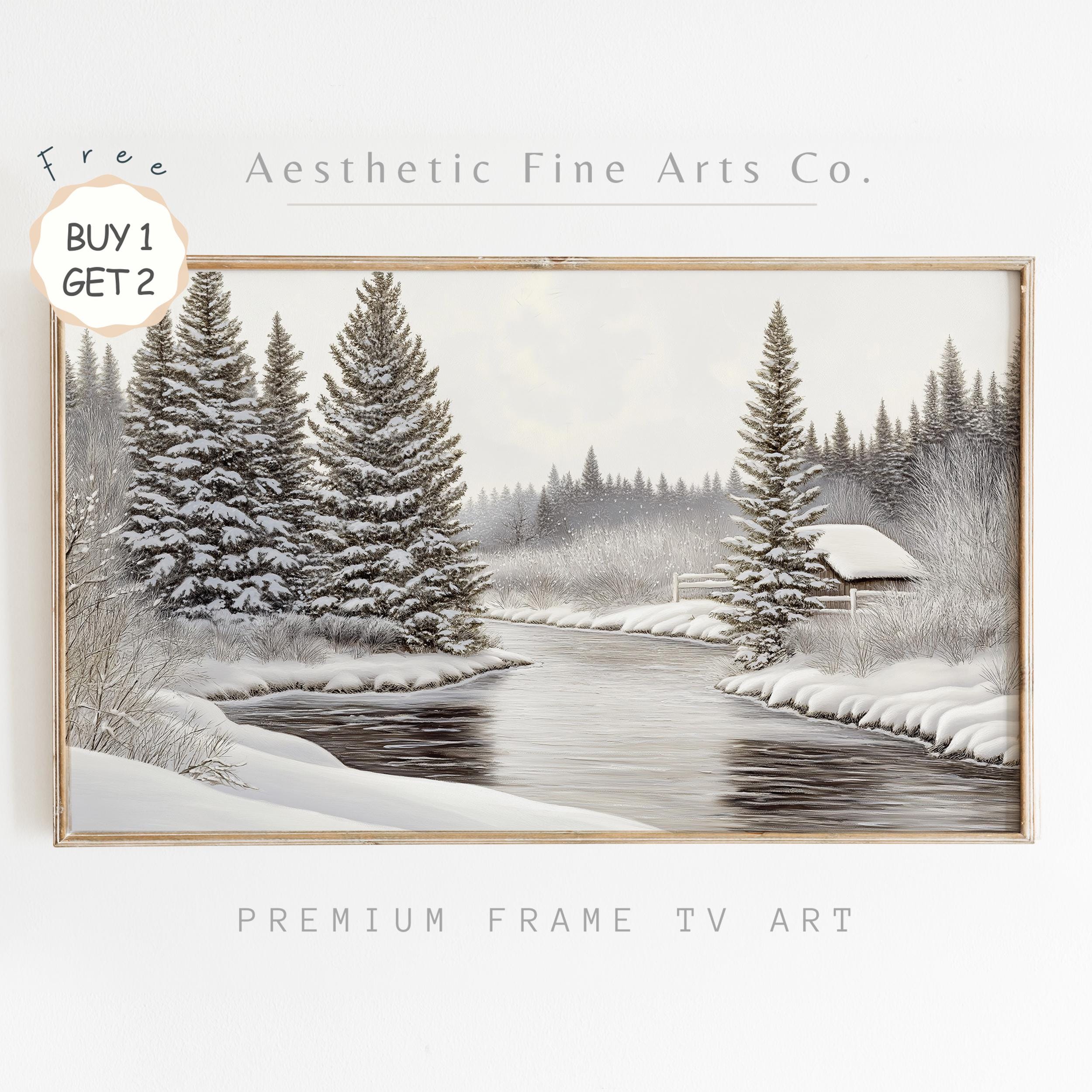 Muted Winter Landscape Painting for Frame TV, Neutral Snowy Landscape ...