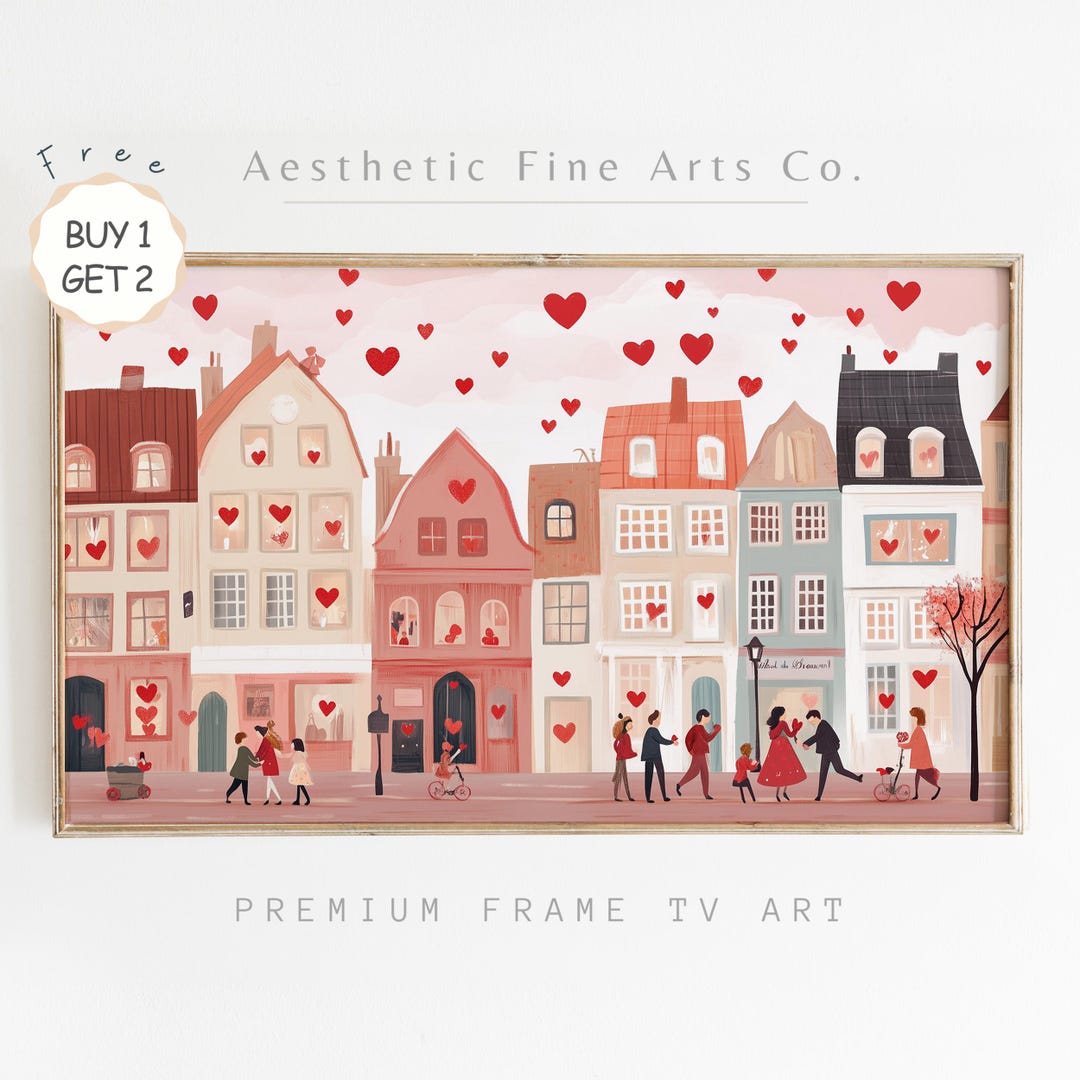 Pink Romantic Valentine's Day Village Frame TV Art, Heart-filled ...
