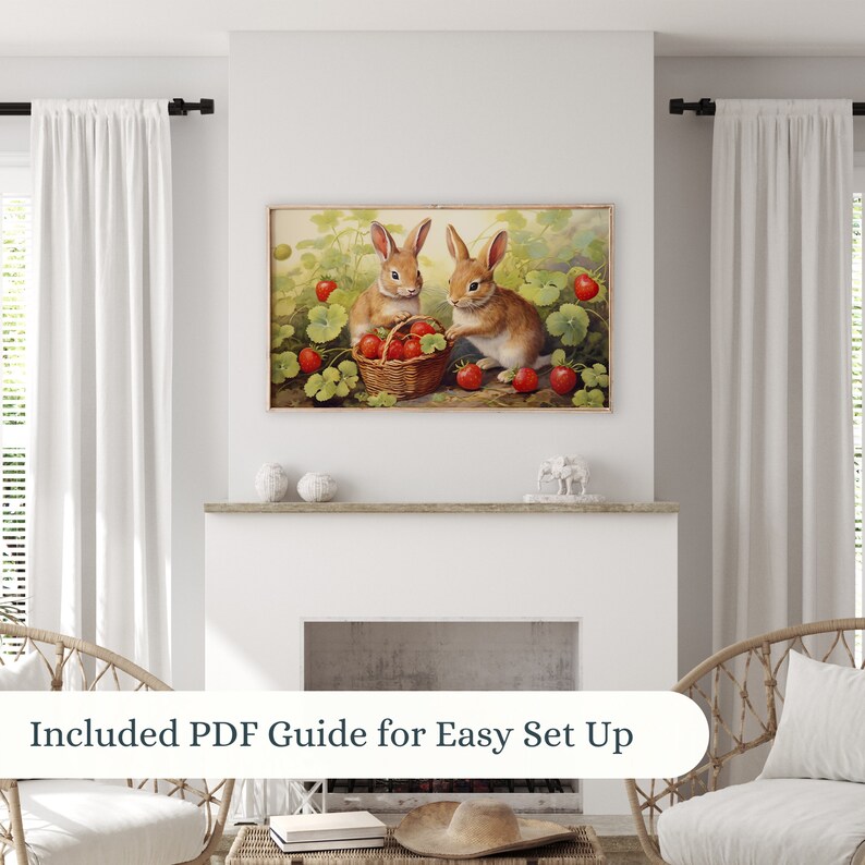Easter Bunnies Frame TV Art, Cute Bunnies Eating Strawberries, Spring ...