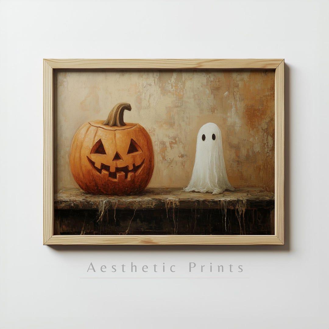 Halloween Pumpkin and Ghost Printable Wall Art, Spooky Cute Halloween ...