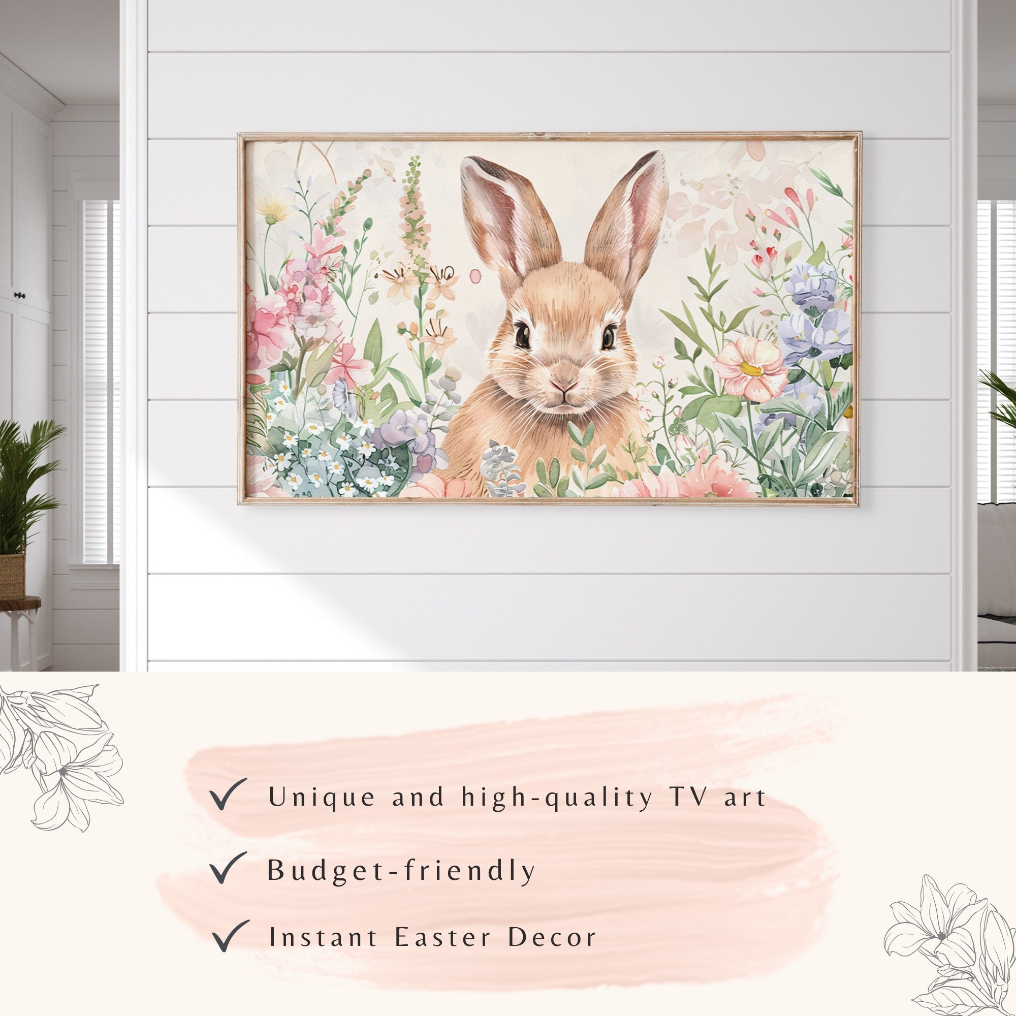 Easter Bunny Frame TV Art, Watercolor Painting of Easter, Spring ...