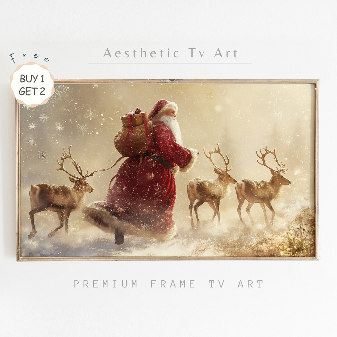 Vintage Christmas Samsung Frame TV Art, Santa Claus Art for TV ...